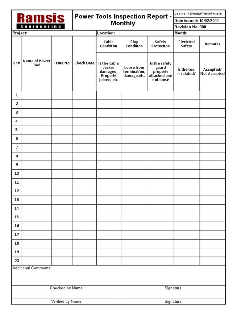 319-Power Tools Inspection Report Monthly Rev 000 | PDF