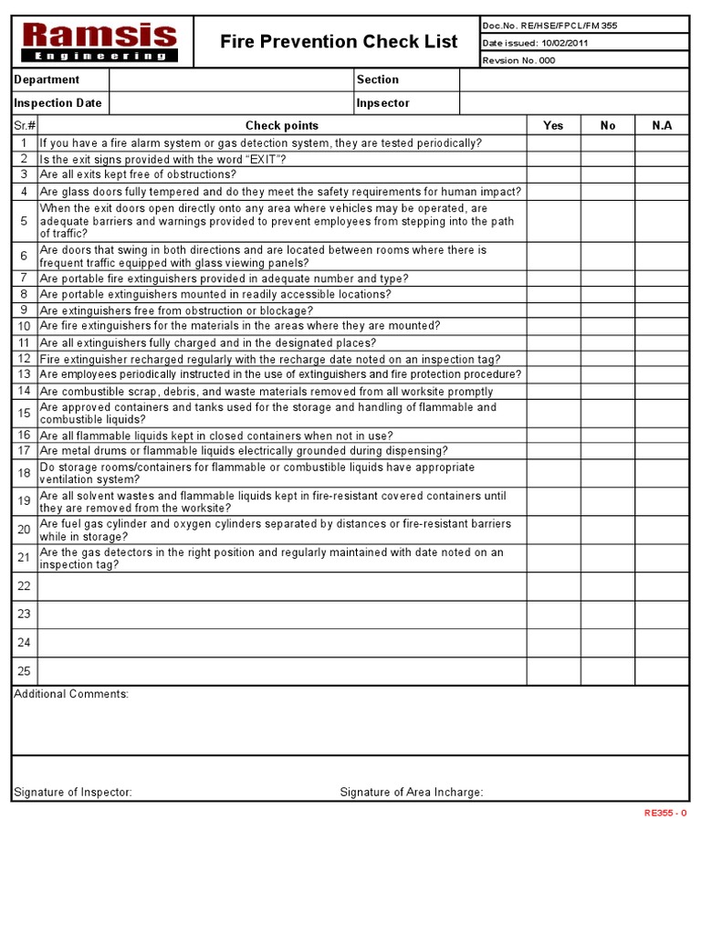 355-Fire Prevention Check List Rev 000 | Download Free PDF | Fires ...