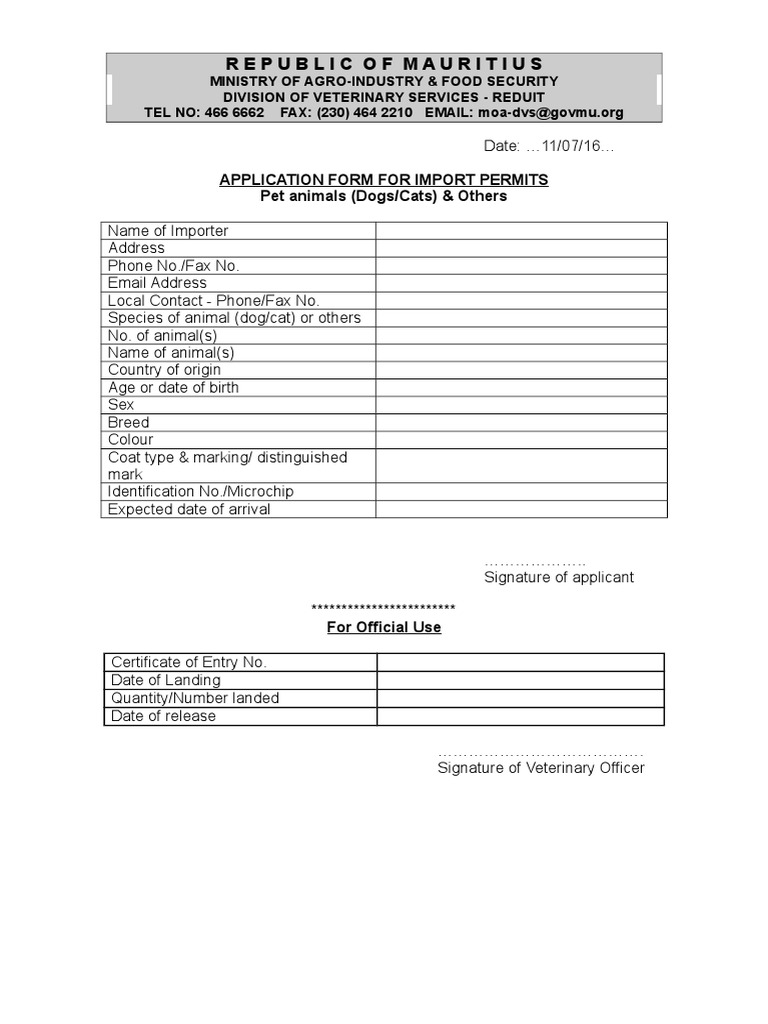 Pet Import Permit Application | PDF