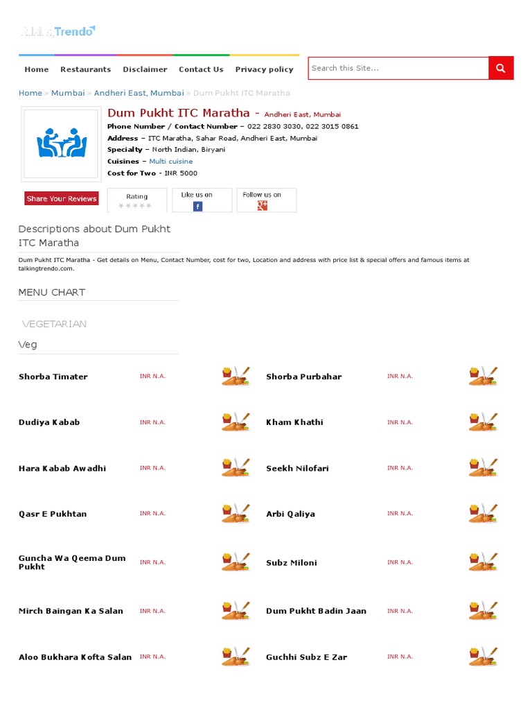 Dum Pukht ITC Maratha | PDF | Desi Cuisine | South Asian Cuisine