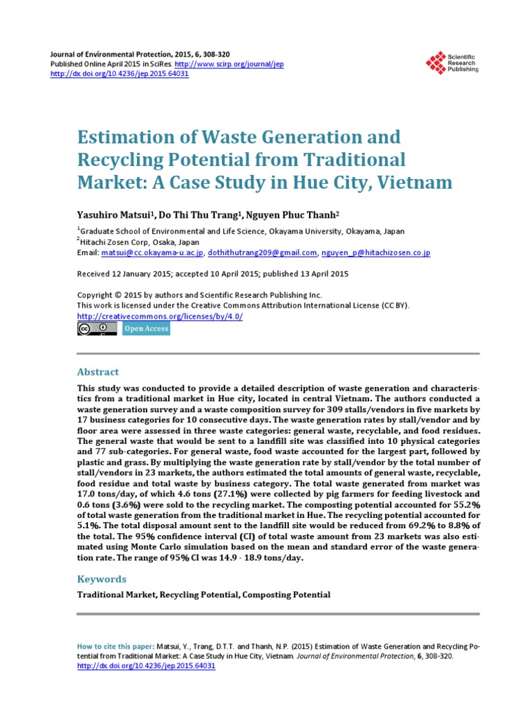 Estimation of Waste Generation and Recycling Potential From Traditional ...