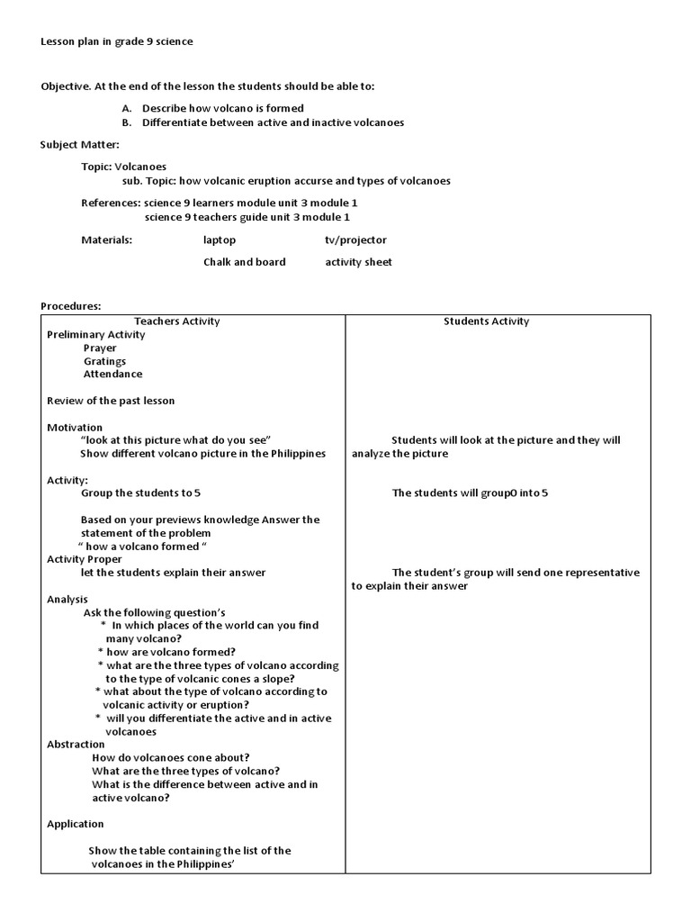 Lesson Plan in Grade 9 Science FINAL DEMO | PDF | Volcano | Volcanology