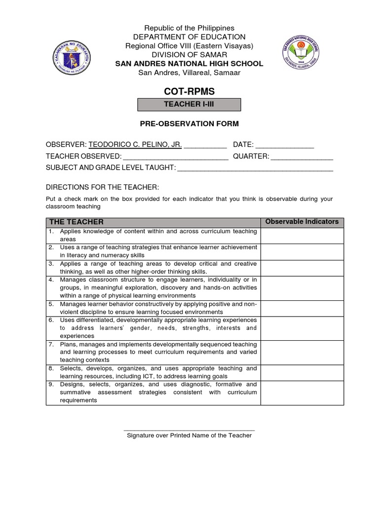Cot-Rpms: San Andres National High School | PDF | Business | Computers