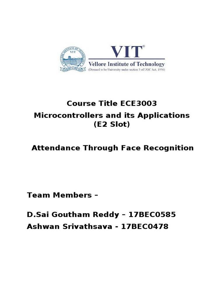 Course Title ECE3003 Microcontrollers and Its Applications (E2 Slot ...