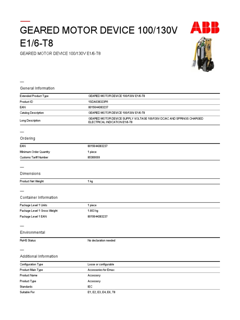 Geared Motor Device 100/130V E1/6-T8 | PDF | Voltage | Electrical ...