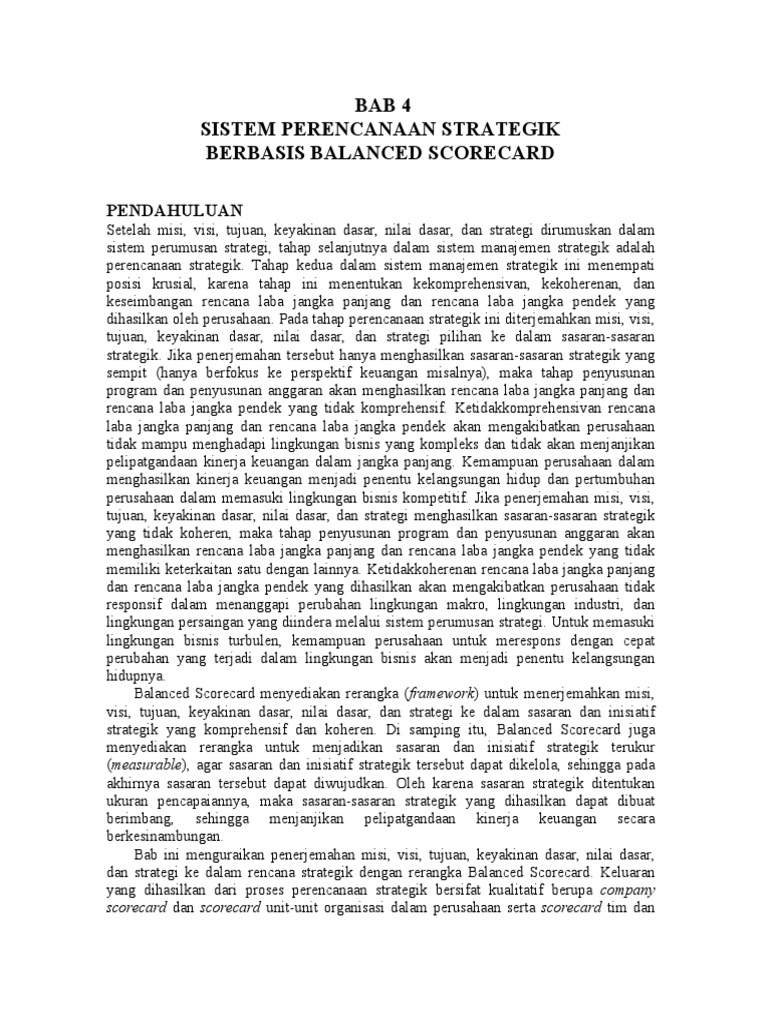 Bab 4 Sistem Perencanaan Strategik Berbasis Balanced Scorecard | PDF | Bisnis