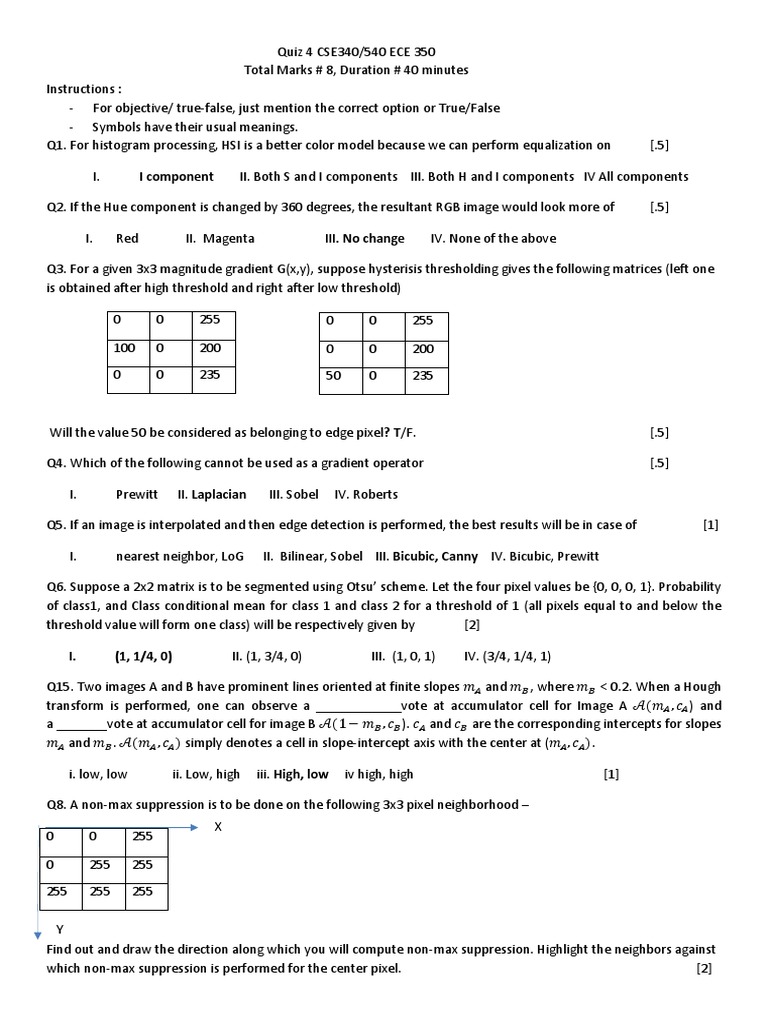 Quiz Solution | PDF | Computer Vision | Image Processing