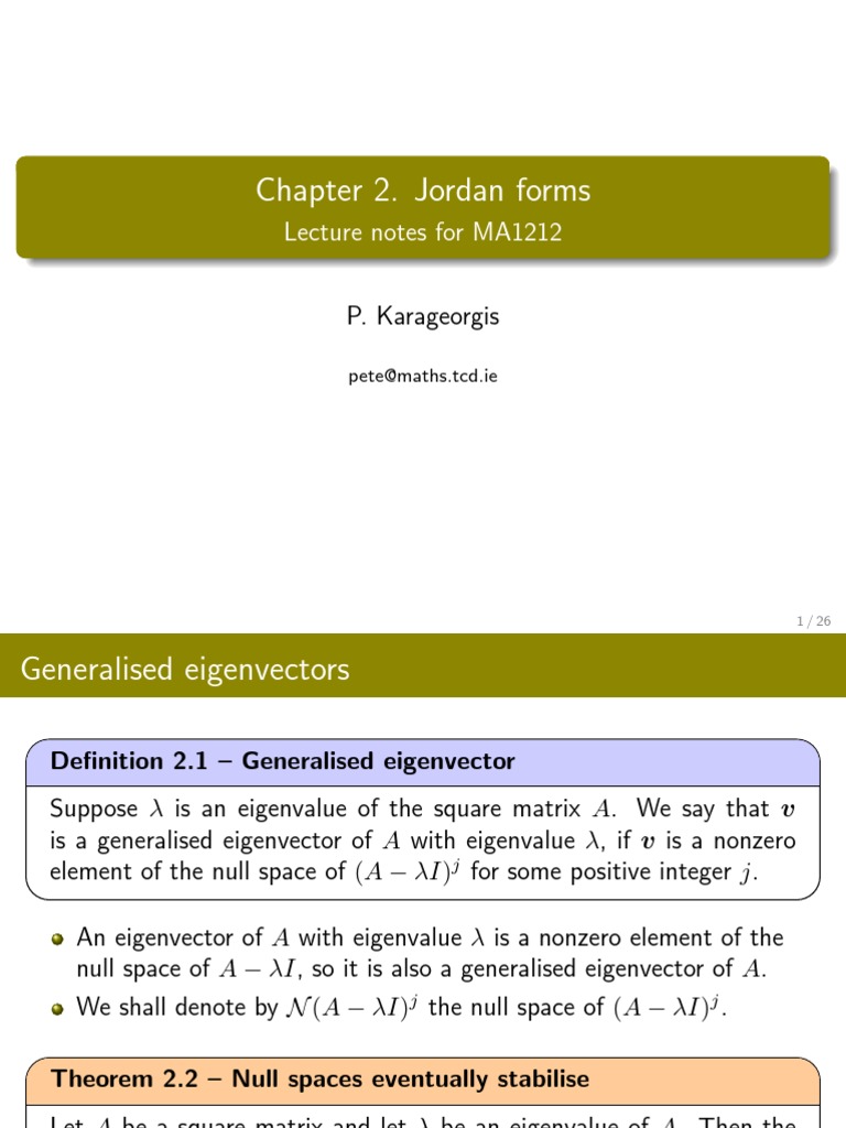 Chapter 2. Jordan Forms: Lecture Notes For MA1212 | PDF | Eigenvalues ...