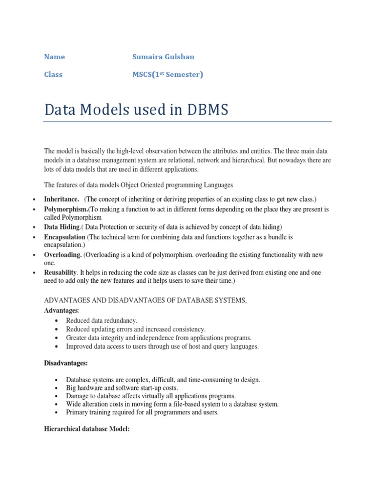 Assignment (Data Models of DBMS) | PDF | No Sql | Databases