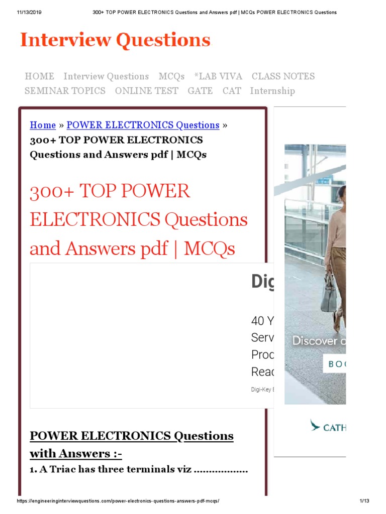 300+ Top Power Electronics Questions and Answers PDF - MCQS: Digi-Key ...