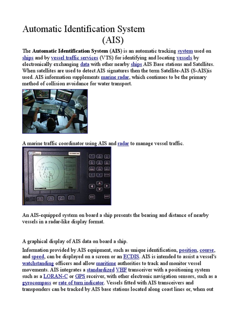 Automatic Identification System (AIS) : System Ships Vessel Traffic ...