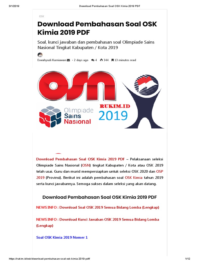 Pembahasan Soal OSK Kimia 2019 No. 1-10 | PDF