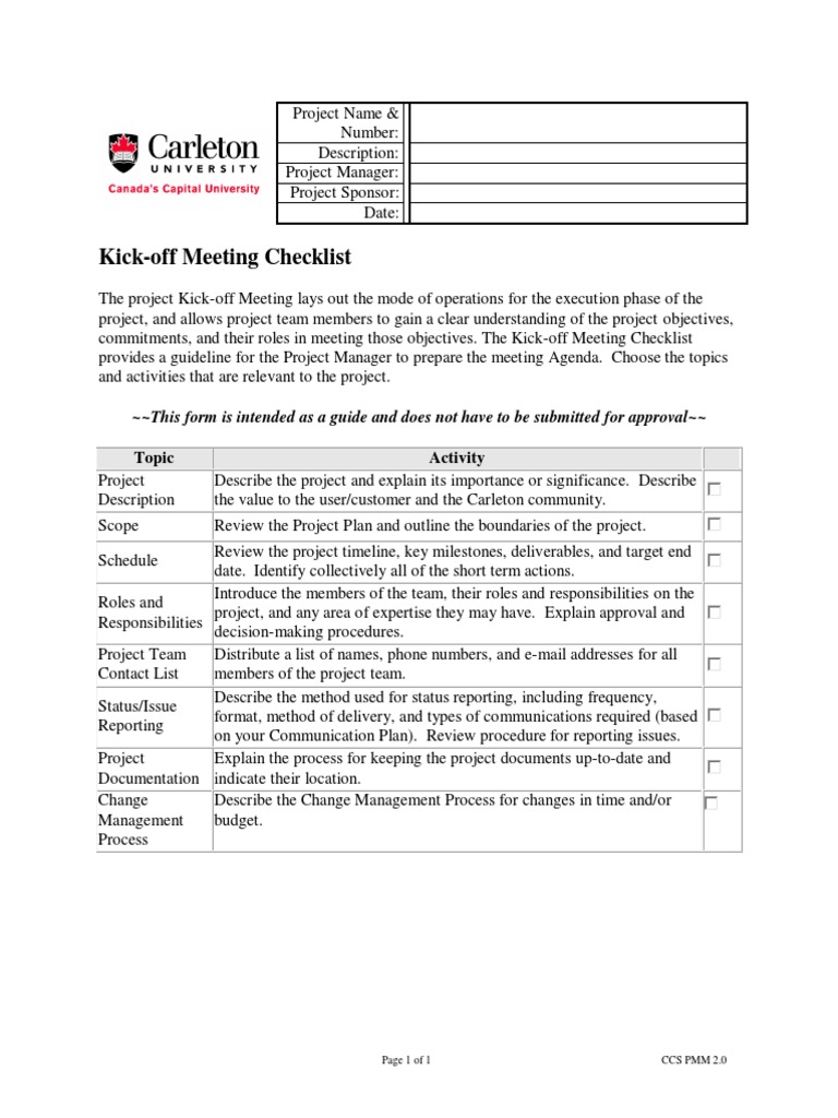 Kick Off Meeting Checklist PDF | PDF
