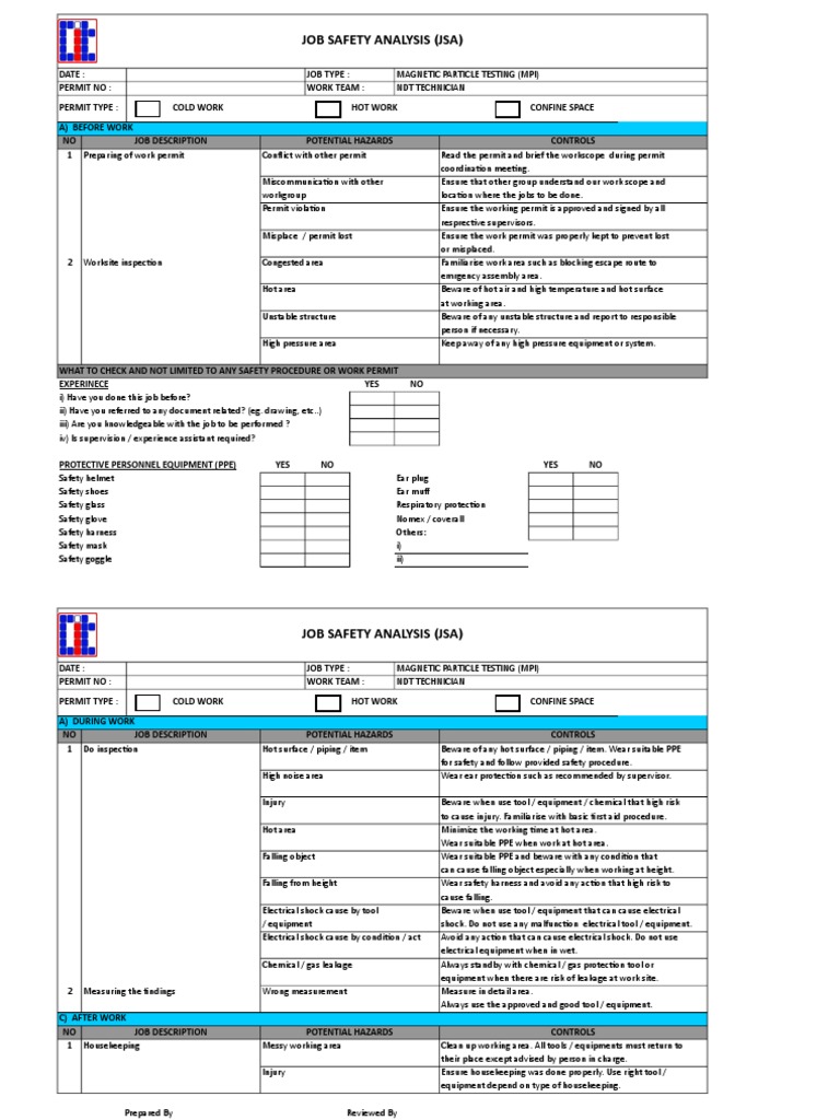 Jsa Format | Download Free PDF | Personal Protective Equipment ...