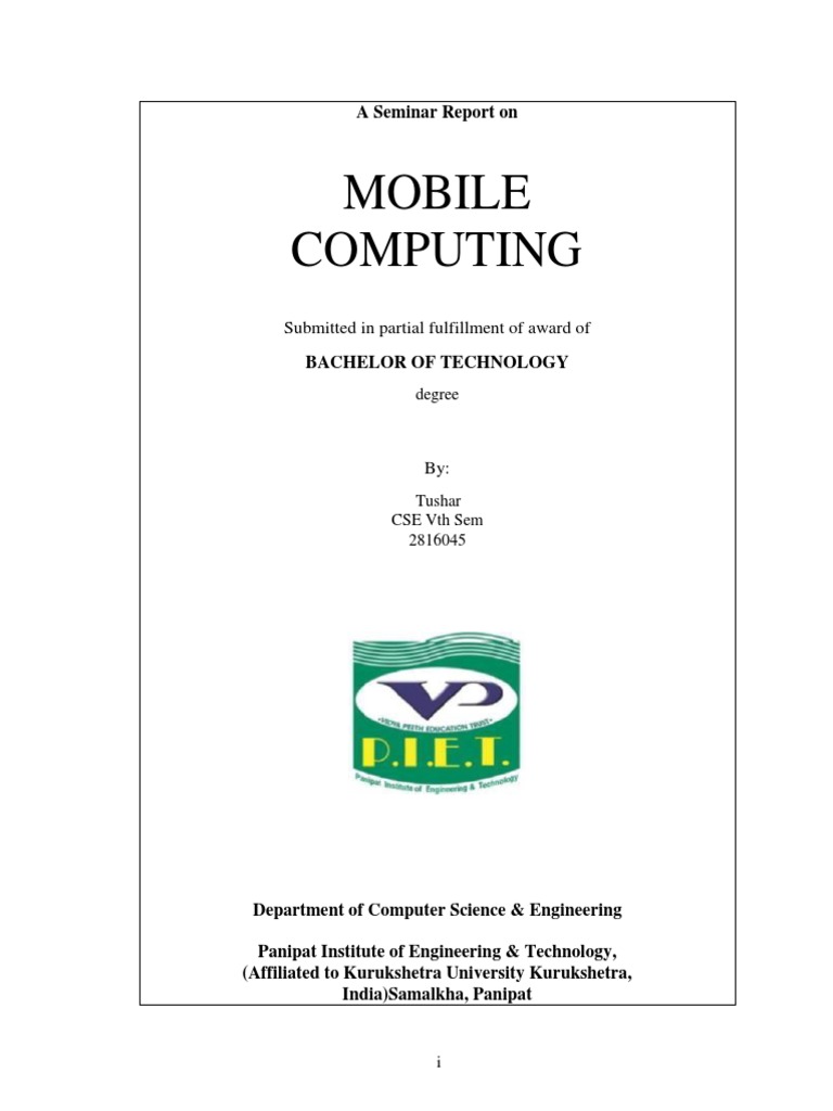 Mobile Computing: A Seminar Report On | PDF | Mobile Phones | Computer ...