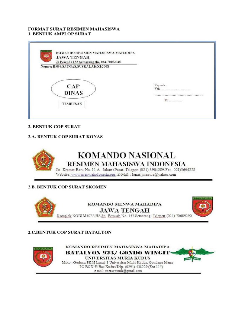 Format Surat Resimen Mahasiswa | PDF
