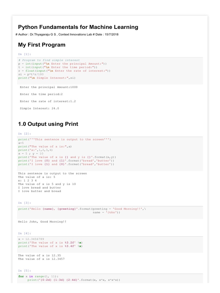 Python Fundamentals For Machine Learning Version1 | PDF | Scope (Computer Science) | Parameter ...
