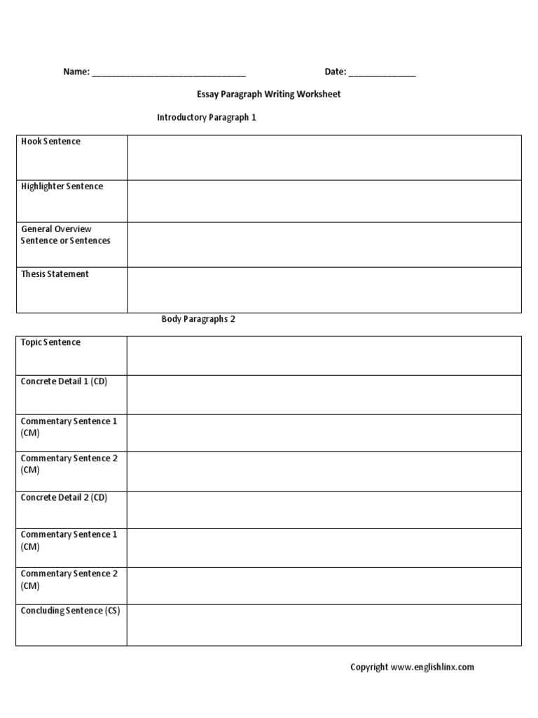 Essay Paragraph Writing Worksheet | PDF