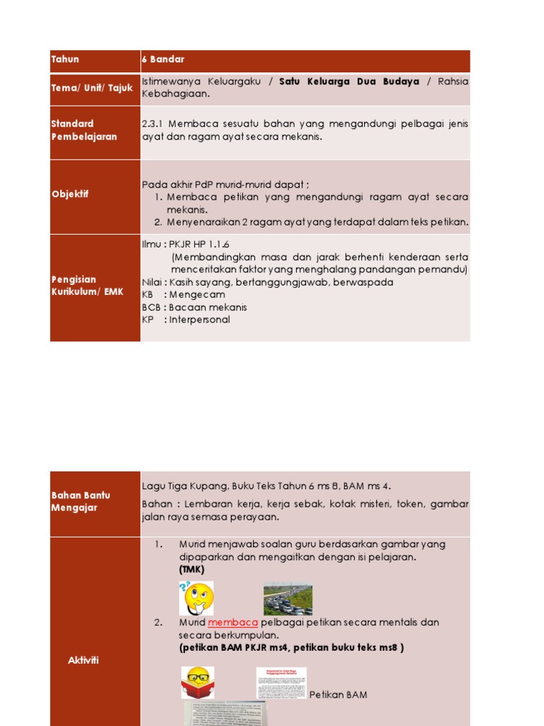 RPH BM PKJR Kemahiran Membaca Tahap 2 La | PDF