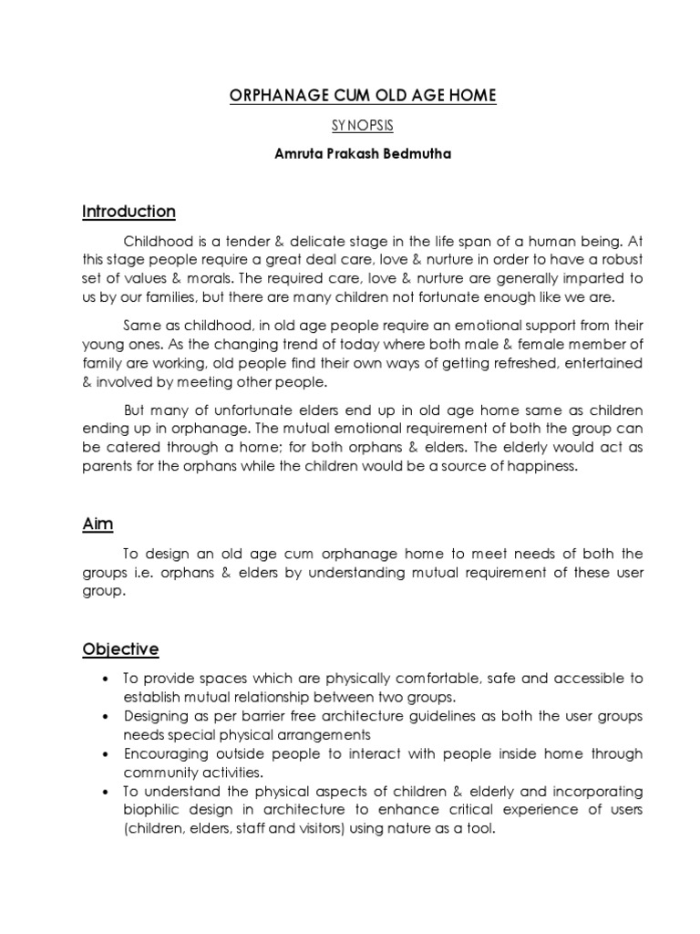 Orphanage Cum Old Age Home: Amruta Prakash Bedmutha | PDF | Orphanage ...