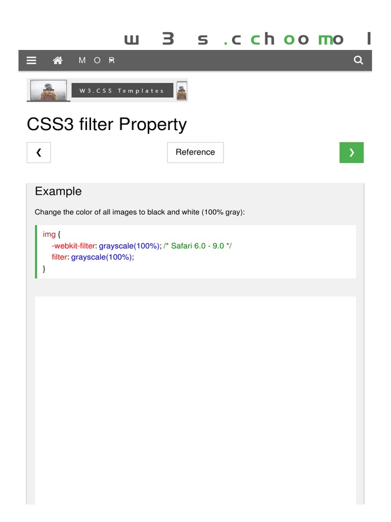 W 3 S C H o o L S: CSS3 Filter Property | PDF | Cascading Style Sheets | J Query