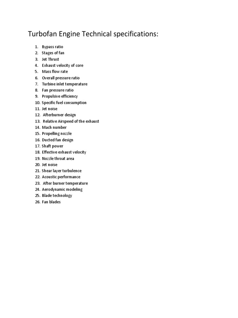 Turbofan Engine Technical Specifications | PDF | Jet Engine | Engines