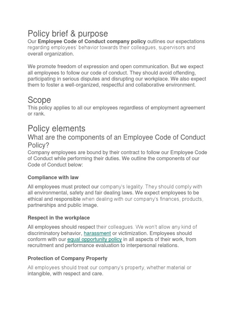 Policy Brief & Purpose: What Are The Components of An Employee Code of ...