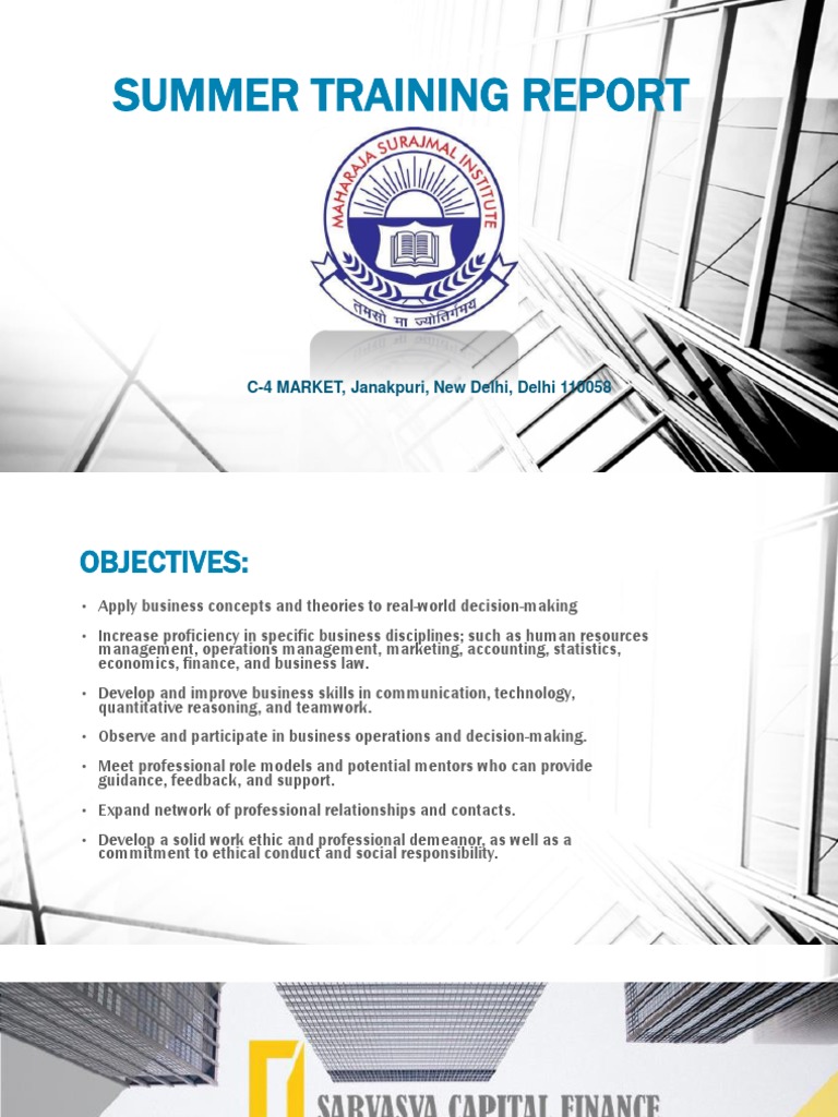 Summer Training Report | PDF | Loans | Entrepreneurship