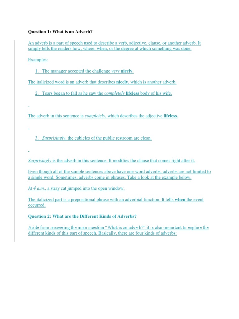 Question 1: What Is An Adverb? | PDF | Adverb | Semantic Units