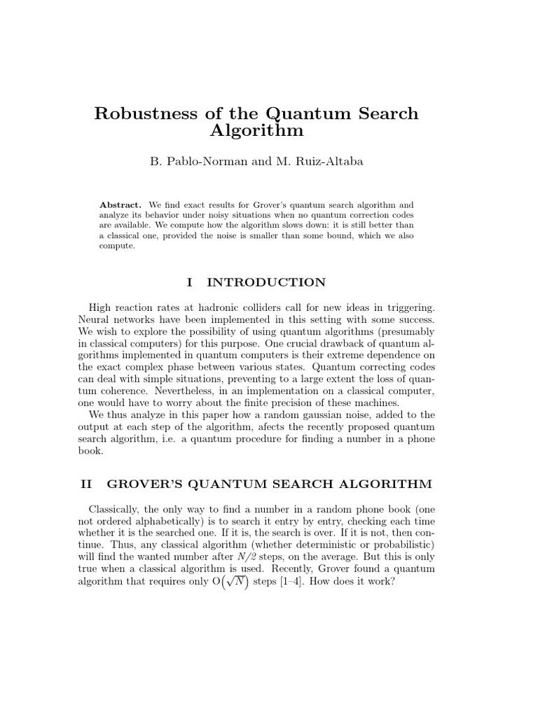 Robustness of The Quantum Search Algorithm: B. Pablo-Norman and M. Ruiz-Altaba | PDF | Quantum ...
