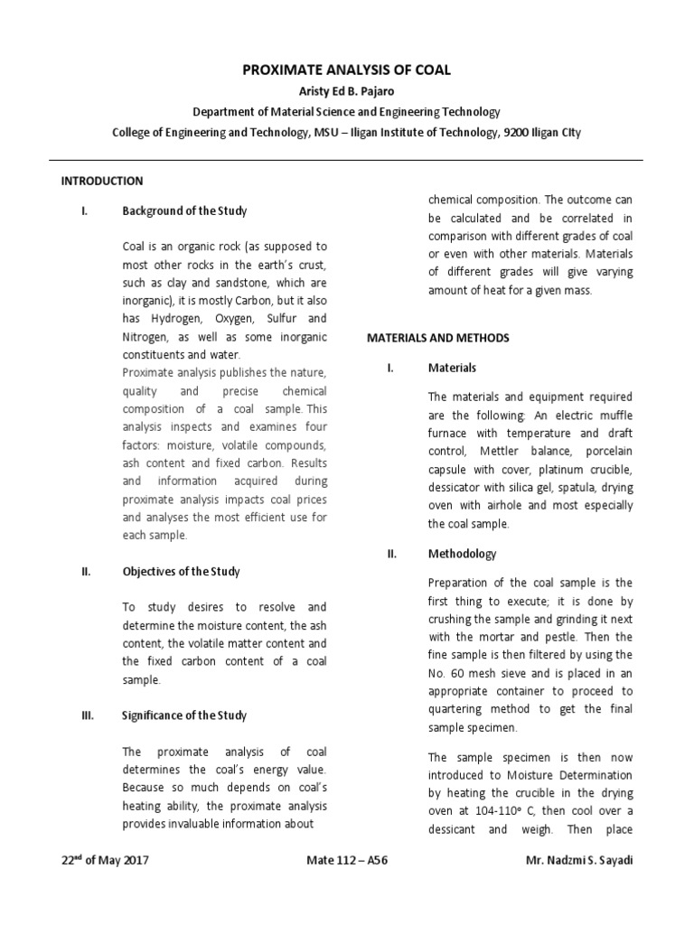 Mete 112 Lab Rep 1 | PDF | Coal | Materials Science