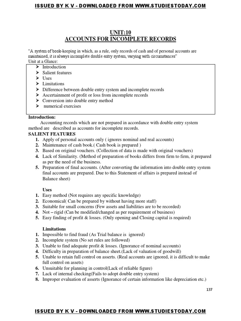 Accounts For Incomplete Records | PDF | Debits And Credits | Financial ...