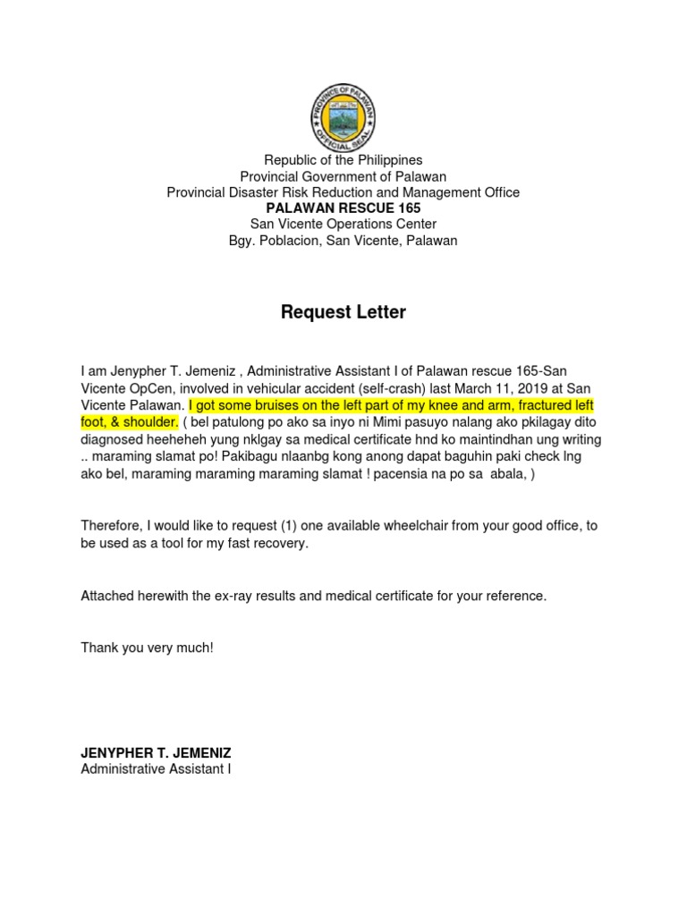 Request Letter: Palawan Rescue 165 | PDF
