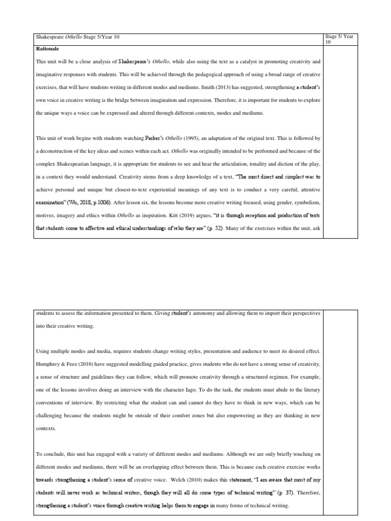 Othello Unit of Work | PDF | Iago | Othello