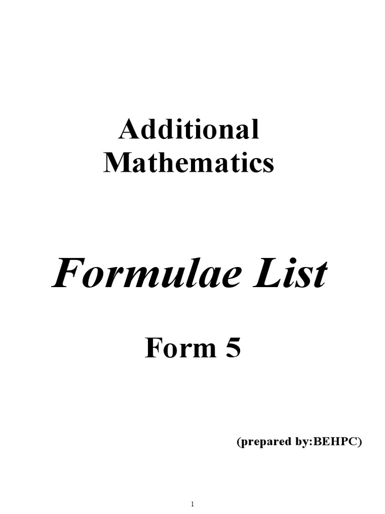 Form 5 Additional Maths Formulae List | PDF | Trigonometric Functions ...