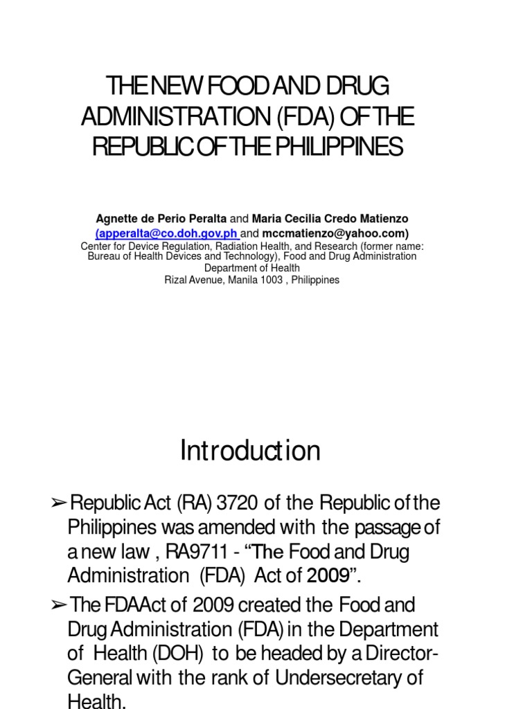 The New Food and Drug Administration (Fda) of The Republic of ...
