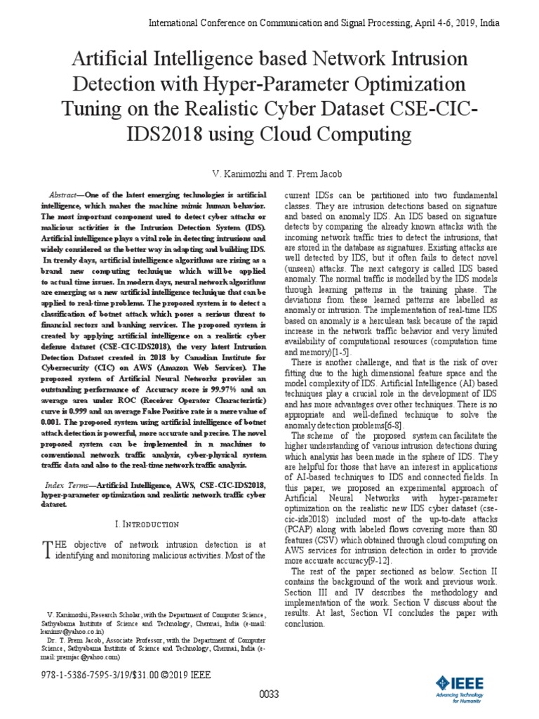 Artificial Intelligence Based Network Intrusion Detection With Hyper Parameter Optimization