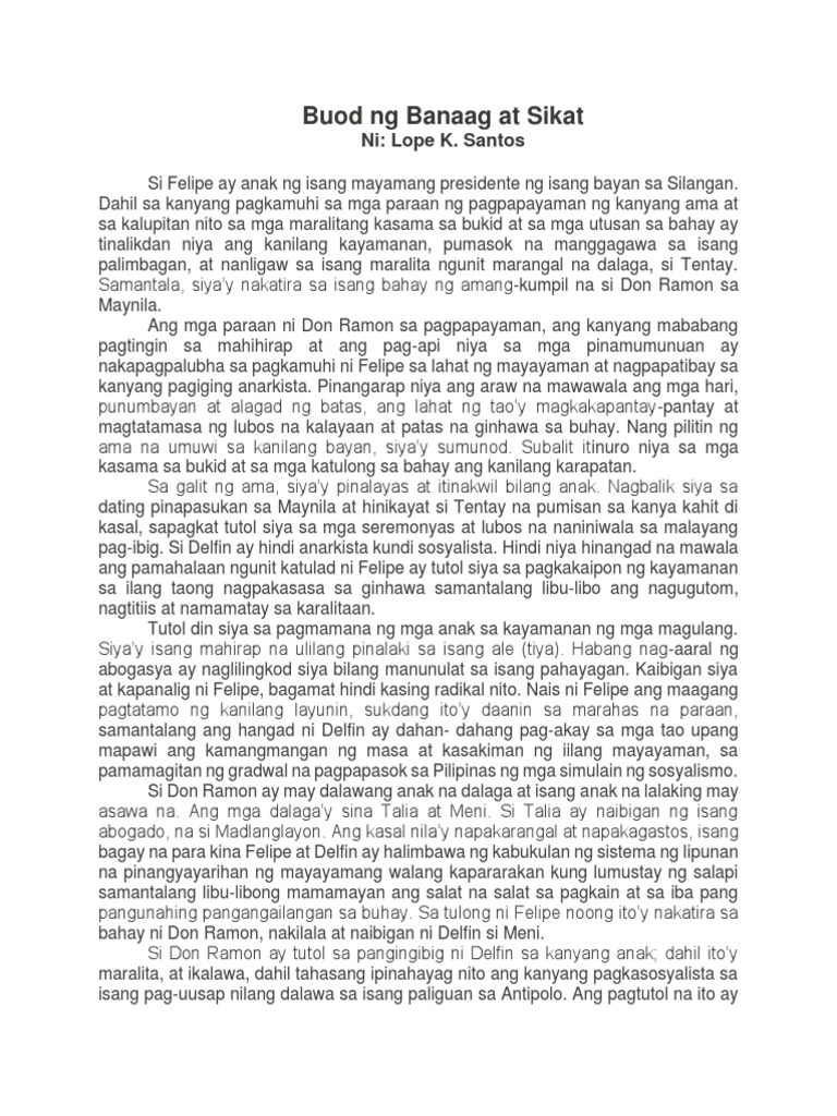 Buod NG Banaag at Sikat | PDF