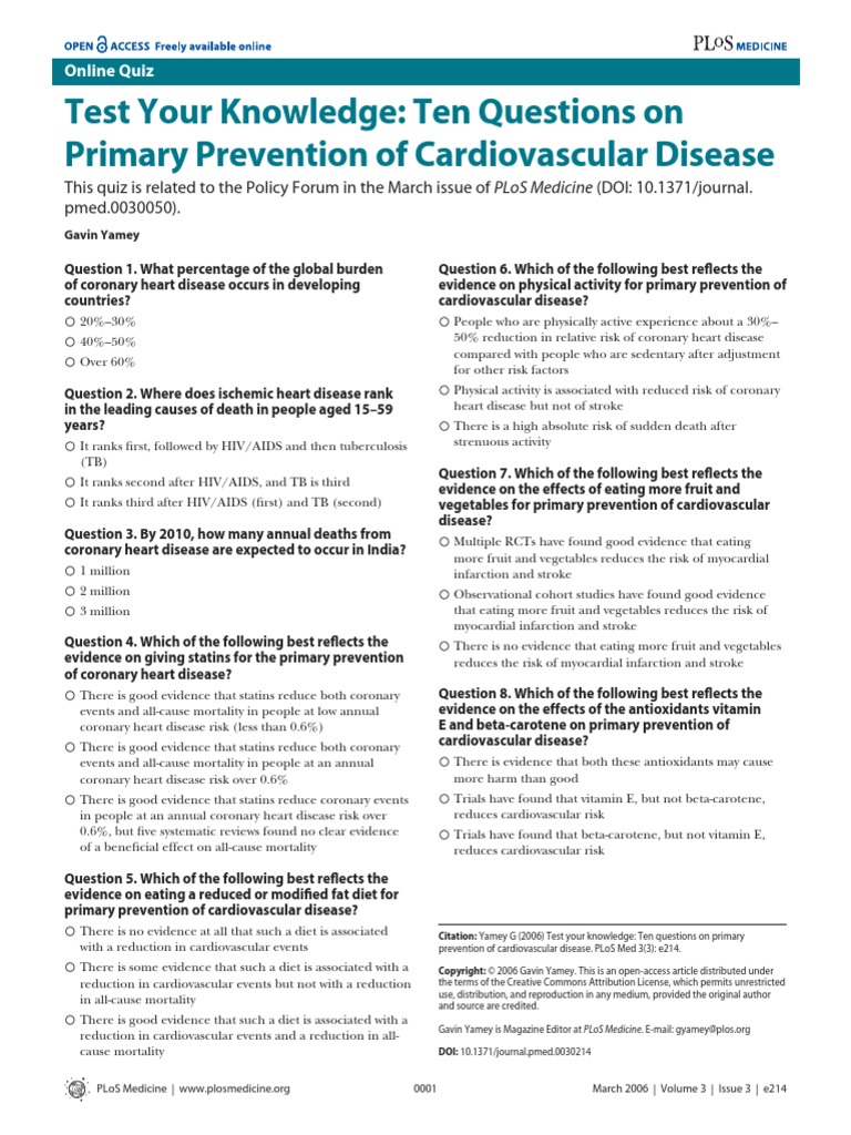 Test Your Knowledge: Ten Questions On Primary Prevention of ...