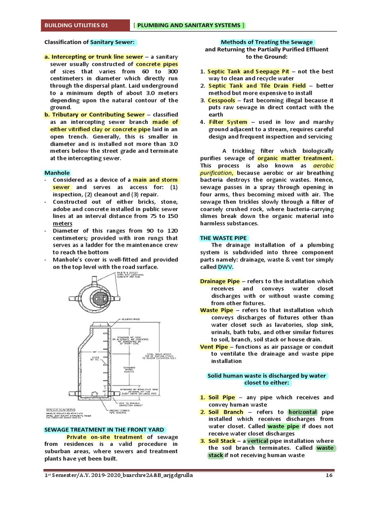 Handout 6 Classification of Sanitray Sewer | PDF | Sanitary Sewer ...