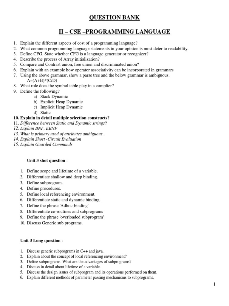 Question Bank Ii Cse Programming Language 10 Explain In Detail Multiple Selection 