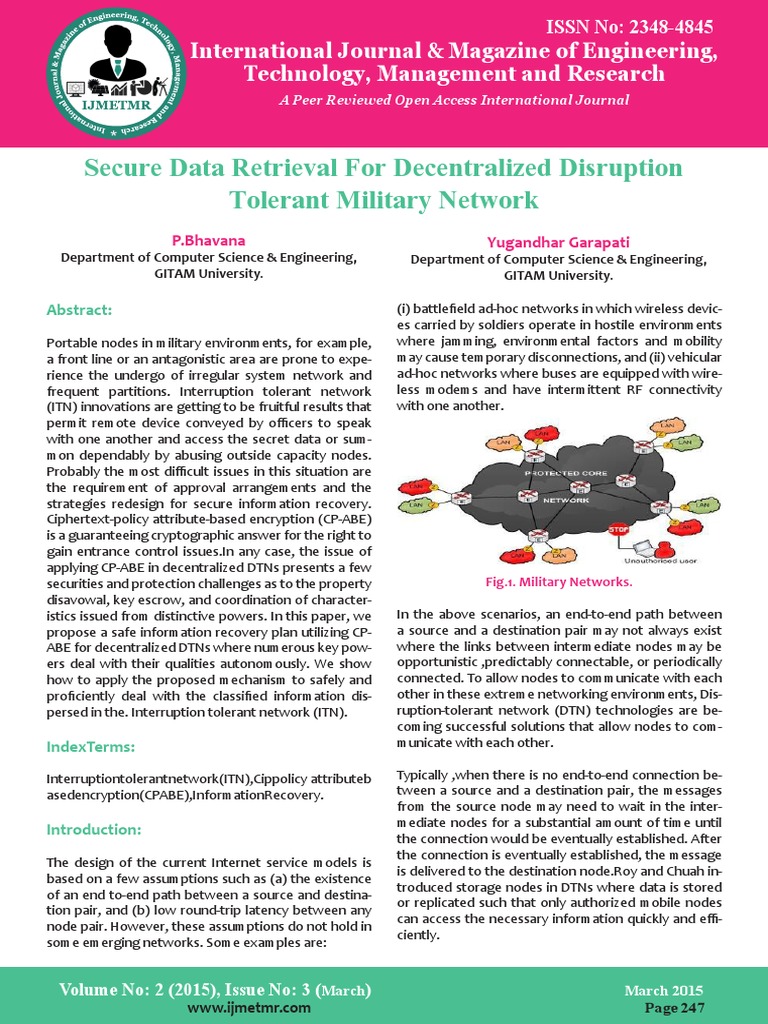 Secure Data Retrieval For Decentralized Disruption Tolerant Military Network | Download Free PDF ...