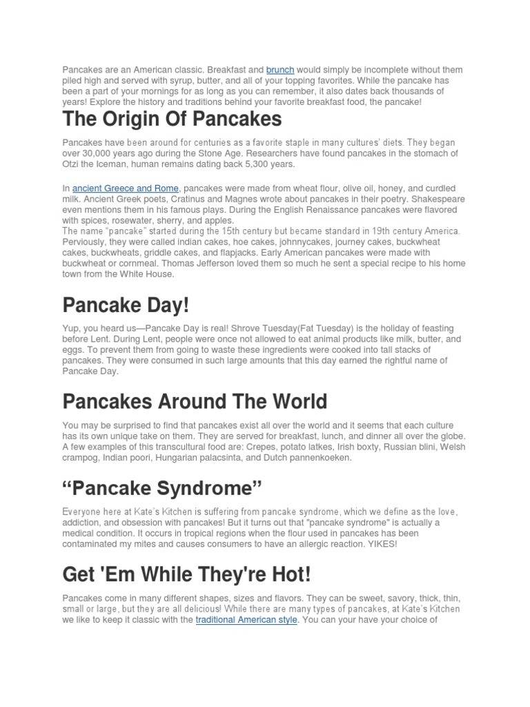 The Origin of Pancakes: Brunch | PDF | Pancake | European Cuisine