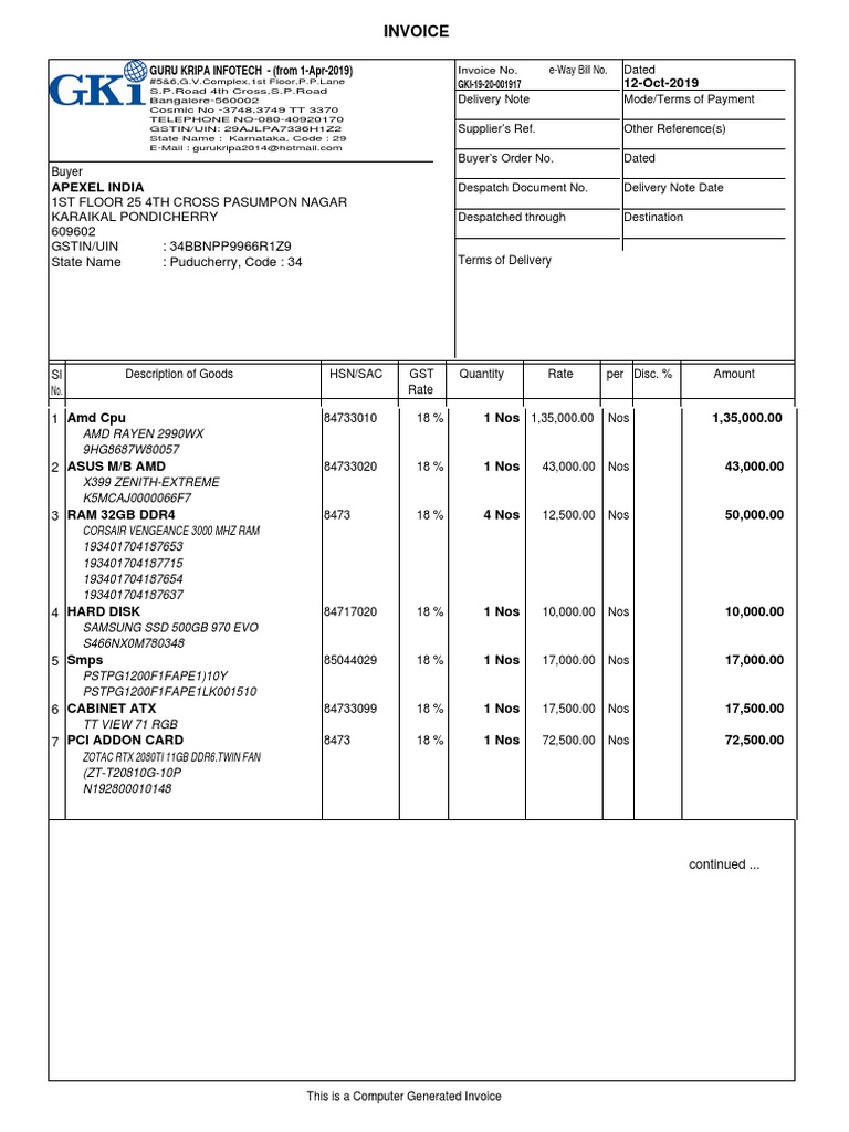 Invoice: SL No. 1 Amd Cpu | PDF | Invoice | Computer Hardware