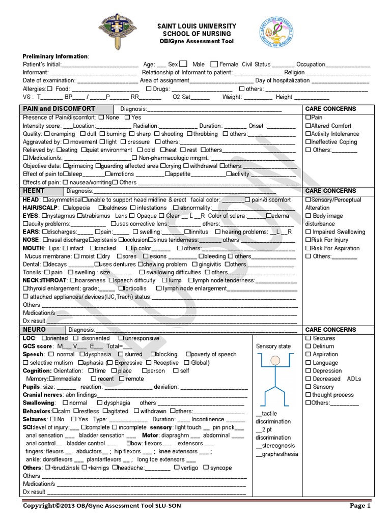 OB Gyne Assessment Tool | PDF | Childbirth | Menstruation