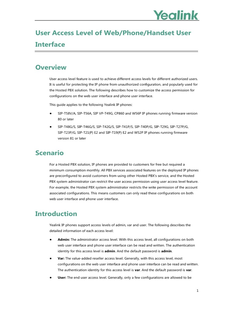 Yealink IP Phones Configuration Guide For User Access Level V81 70 | PDF | Menu (Computing ...