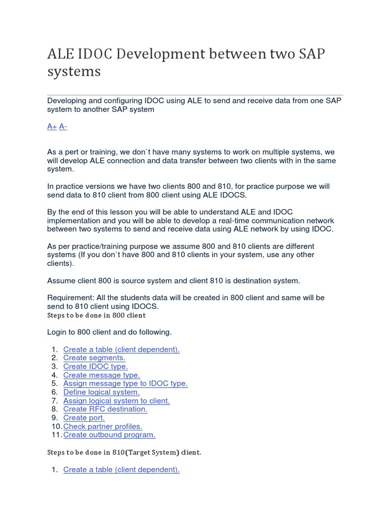 ALE Between Two SAP Systems | PDF | Subroutine | Control Flow