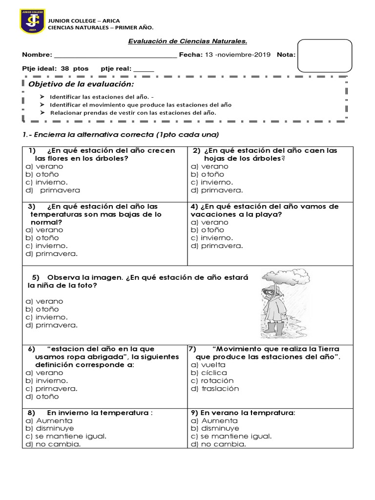 Evaluación de las Estaciones del Año | PDF | Unidades de medida ...