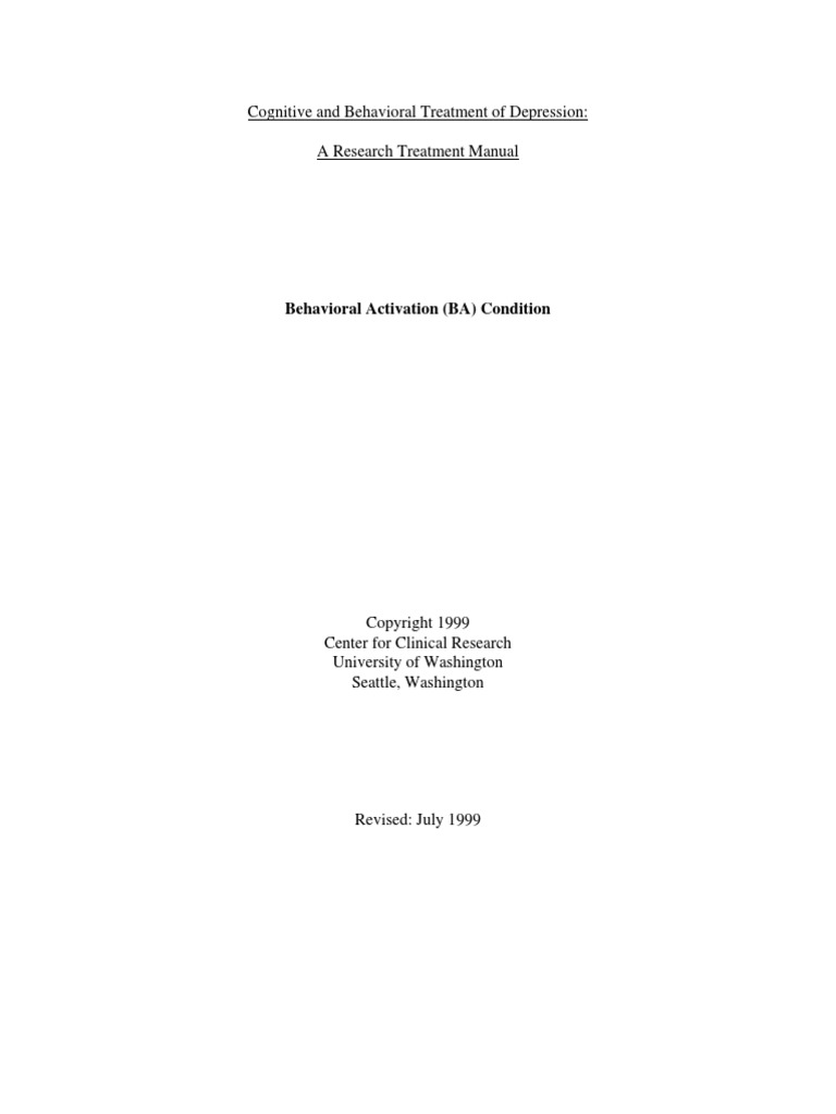 Behavioral Activation PDF | PDF | Cognitive Therapy | Psychotherapy
