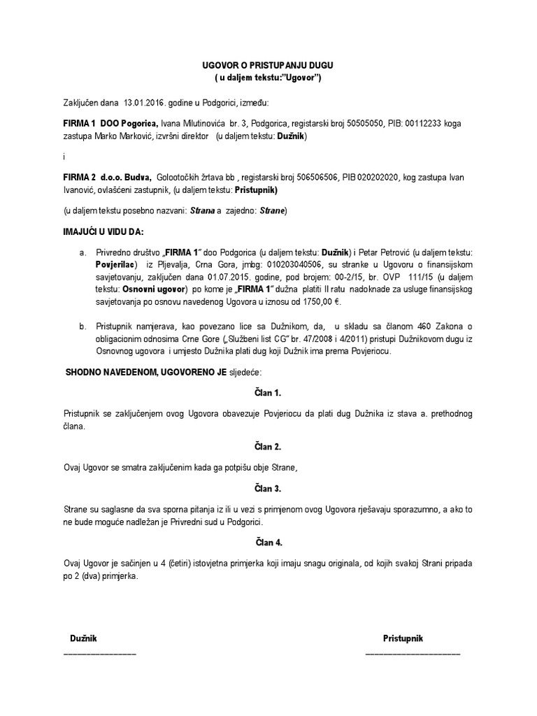 Ugovor o Pristupanju Duga | PDF